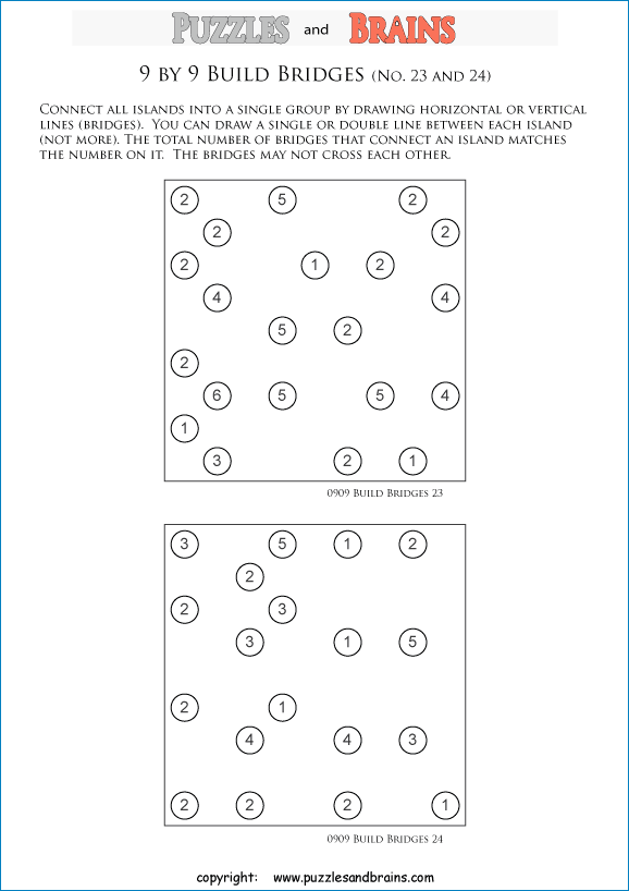 Printable Japanese 9 By 9 Bridges Logic Puzzles Puzzles